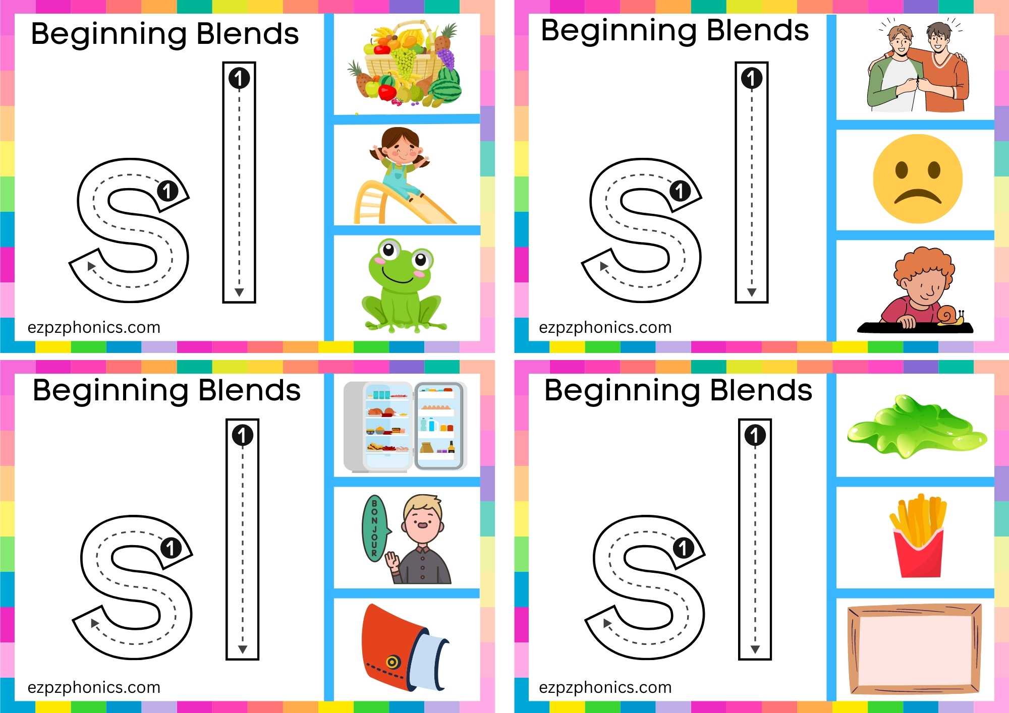 SL Beginning Blends Clip Cards Trace The Letters And Clip The Correct Image Set 2 - ezpzphonics.com